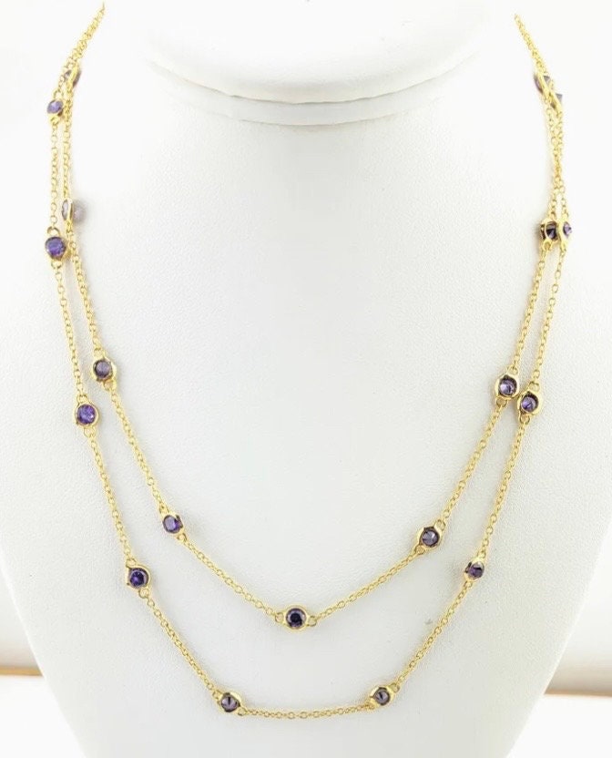 Nolan Miller Designer Station Necklace - Purple CZ and Gold - New With ...